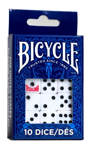 Bicycle Dice Set, Six Sided Dice, D6 Dice, Playing Dice, Standard Game Dice, 10 Count, White, 16 mm