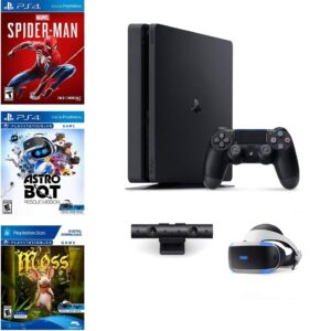 Sony-Playstation 4 Slim 1TB Console PS4 VR Bundle: PS Camera, PS VR Headset, Dual Shock 4 Wireless Controller, Game: Astro Bot Rescue Mission, Spider-Man, Moss Game, Choose Your Holiday PS 4 System