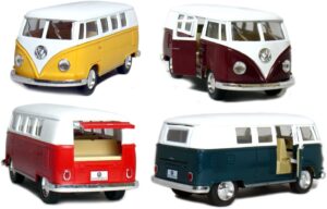 set of 4: 5" classic 1962 volkswagen van 1:32 scale (green/maroon/red/yellow)