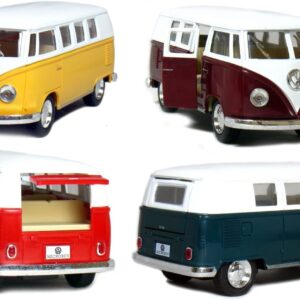 Set of 4: 5" Classic 1962 Volkswagen Van 1:32 Scale (Green/Maroon/Red/Yellow)