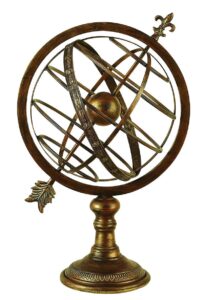 deco 79 metal compass armillary globe, 17" x 14" x 25", brass