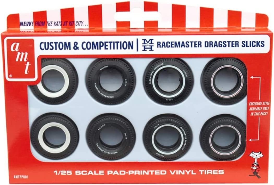 AMT - M&H Drag Slick Tire Pack (Works with Most 1:25 Vintage Drag Racing and Custom car Kits), 1:25 (AMTPP001)