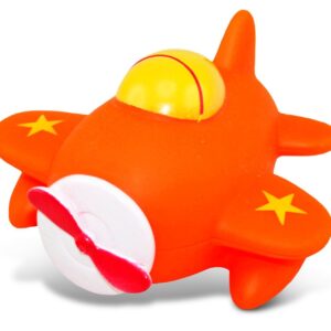 DolliBu Airplane Bath Buddy Squirter – Floating Orange Airplane Rubber Bath Toy, Fun Water Squirting Bathtime Play For Toddlers, Cute and Soft Aircrafts Toy For The Bathtub, Beach and Pool for Kids