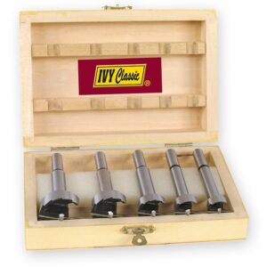 ivy classic 46180 5-piece forstner bit set, high-carbon steel, wooden case