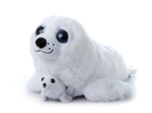 the petting zoo mom and baby harp seal stuffed animal, gifts for kids, pocketz ocean animals, harp seal plush toy 14 inches