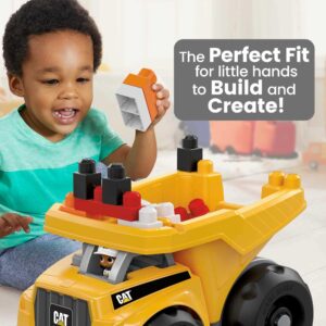 Mega BLOKS Cat Toddler Blocks Building Toy Set, Large Dump Truck with 25 Pieces and Storage, Yellow, Ages 1+ Years