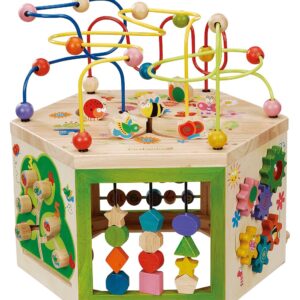 EverEarth Garden Activity Cube. Wood Shape & Color Sorter, Bead Maze & Counting Baby Toy