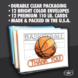 Play Strong Basketball Thank You Note Cards 12-Pack (4.25"x5.5") Illustrated Sports Powercard Note Card Set 12-Pack Perfect for Basketball Players, Coaches, Fans and Fanatics - They'll Love 'Em!