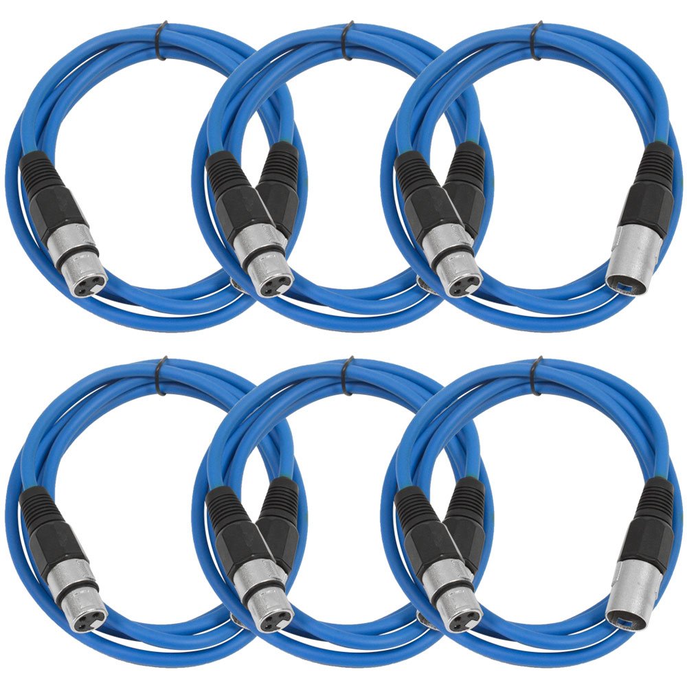 SEISMIC AUDIO - SAXLX-6 - 6 Pack of 6' Blue XLR Male to XLR Female Patch Cables - Balanced - 6 Foot Patch Cords