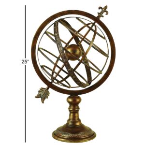 Deco 79 Metal Compass Armillary Globe, 17" x 14" x 25", Brass