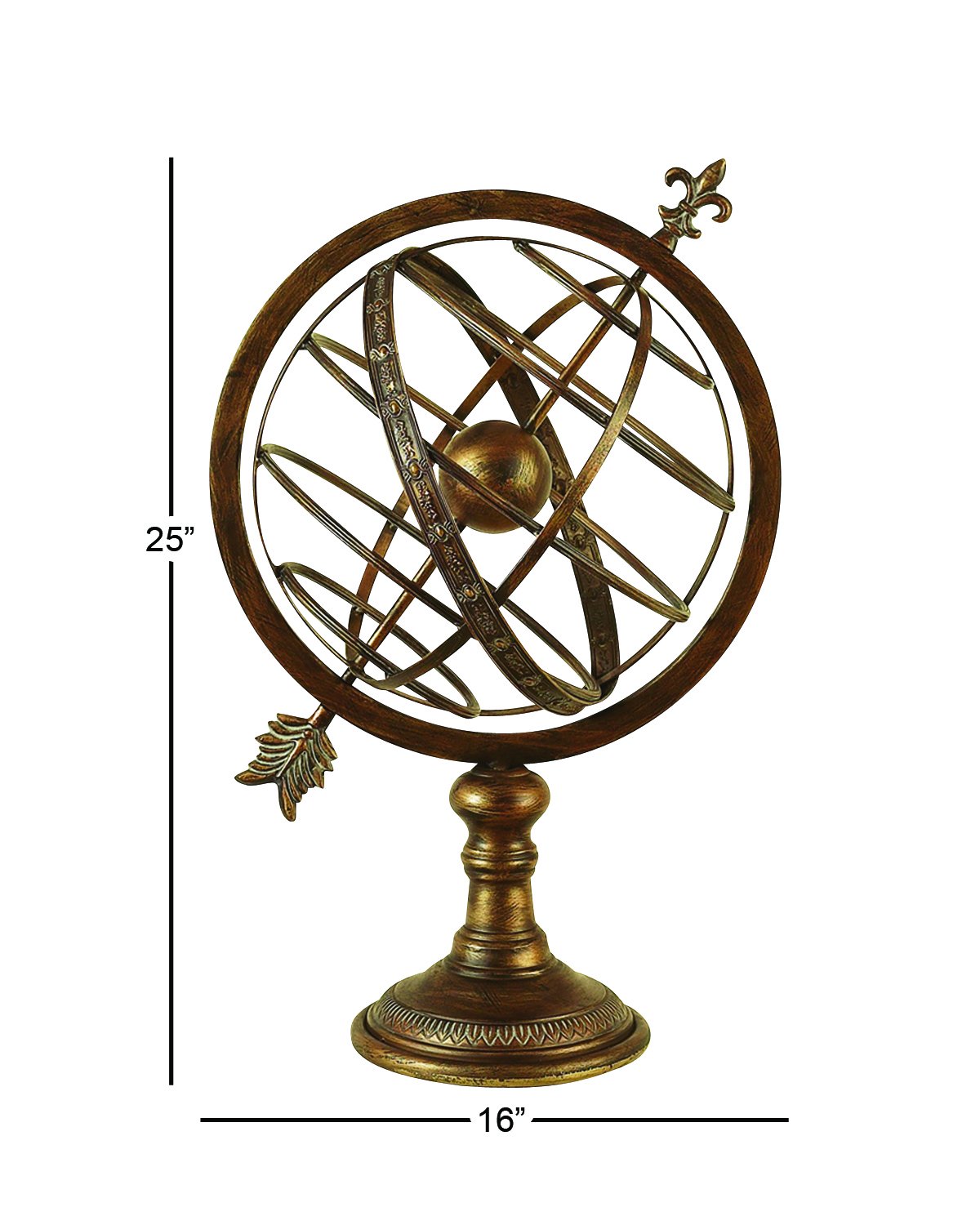 Deco 79 Metal Compass Armillary Globe, 17" x 14" x 25", Brass