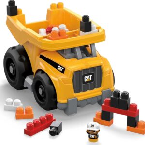 Mega BLOKS Cat Toddler Blocks Building Toy Set, Large Dump Truck with 25 Pieces and Storage, Yellow, Ages 1+ Years