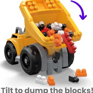 Mega BLOKS Cat Toddler Blocks Building Toy Set, Large Dump Truck with 25 Pieces and Storage, Yellow, Ages 1+ Years