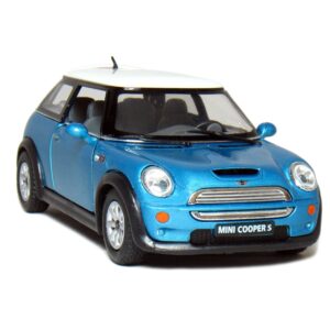 kinsmart mini cooper s 5" 1:28 scale die cast metal model toy car blue w/pullback action