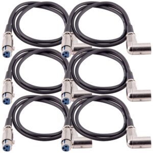 seismic audio - xlrrs2-6 pack of 3' xlr female to right angle male patch cables