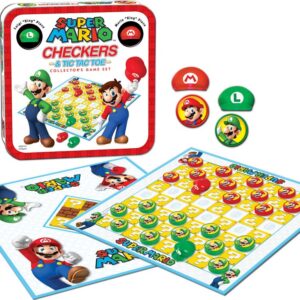 Super Mario Checkers & Tic-Tac-Toe Collector's Game Set | Featuring Super Mario Bros - Mario & Luigi | Collectible Checkers and TicTacToe Perfect for Mario Fans