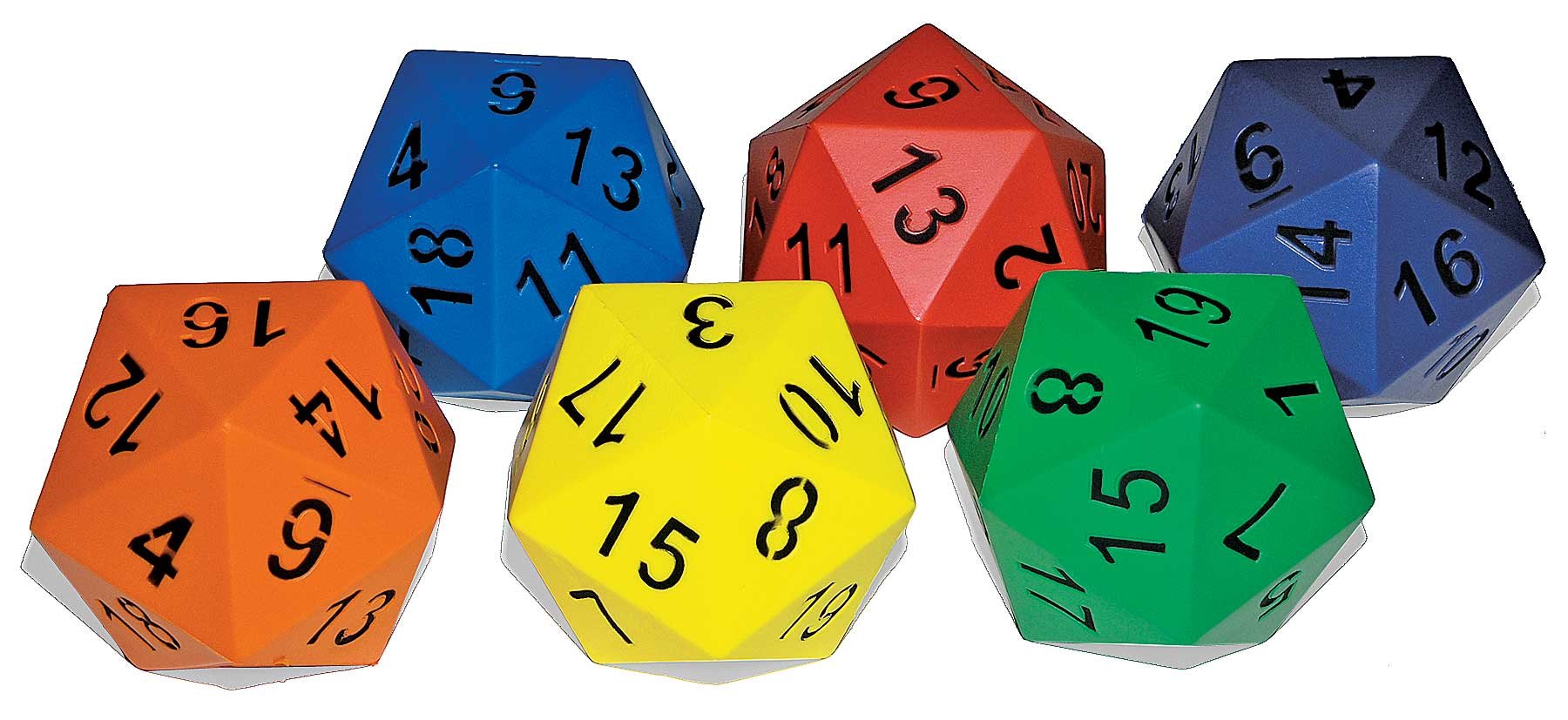 Great Lakes Sports Large (Hand Size) 20 Sided Foam Dice (Sold as a Set of 6)