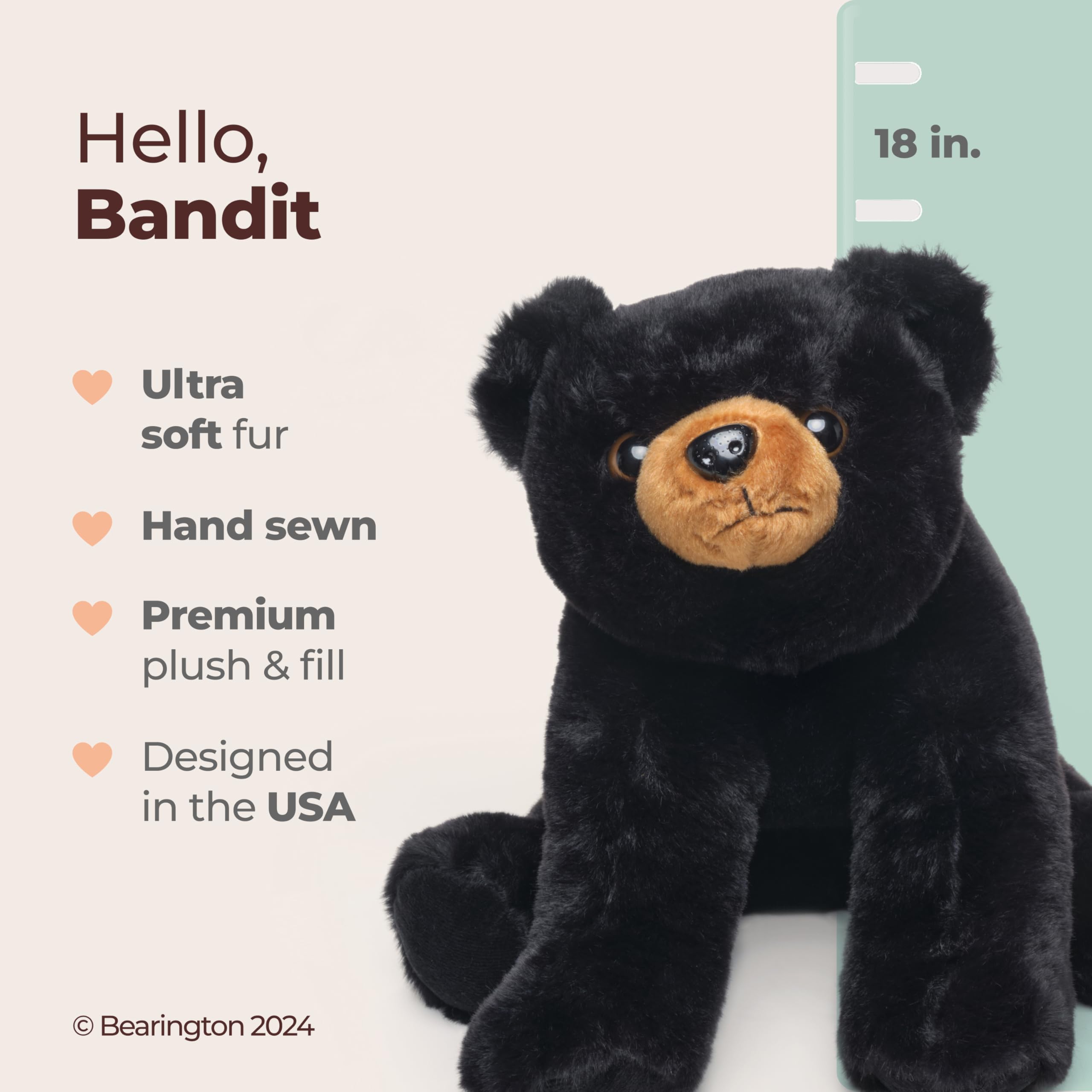 Bearington Bandit Plush Stuffed Animal Black Bear Teddy, 18"