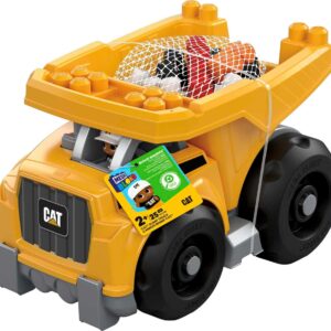 Mega BLOKS Cat Toddler Blocks Building Toy Set, Large Dump Truck with 25 Pieces and Storage, Yellow, Ages 1+ Years