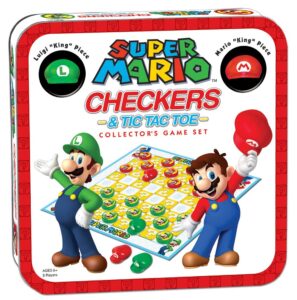 super mario checkers & tic-tac-toe collector's game set | featuring super mario bros - mario & luigi | collectible checkers and tictactoe perfect for mario fans