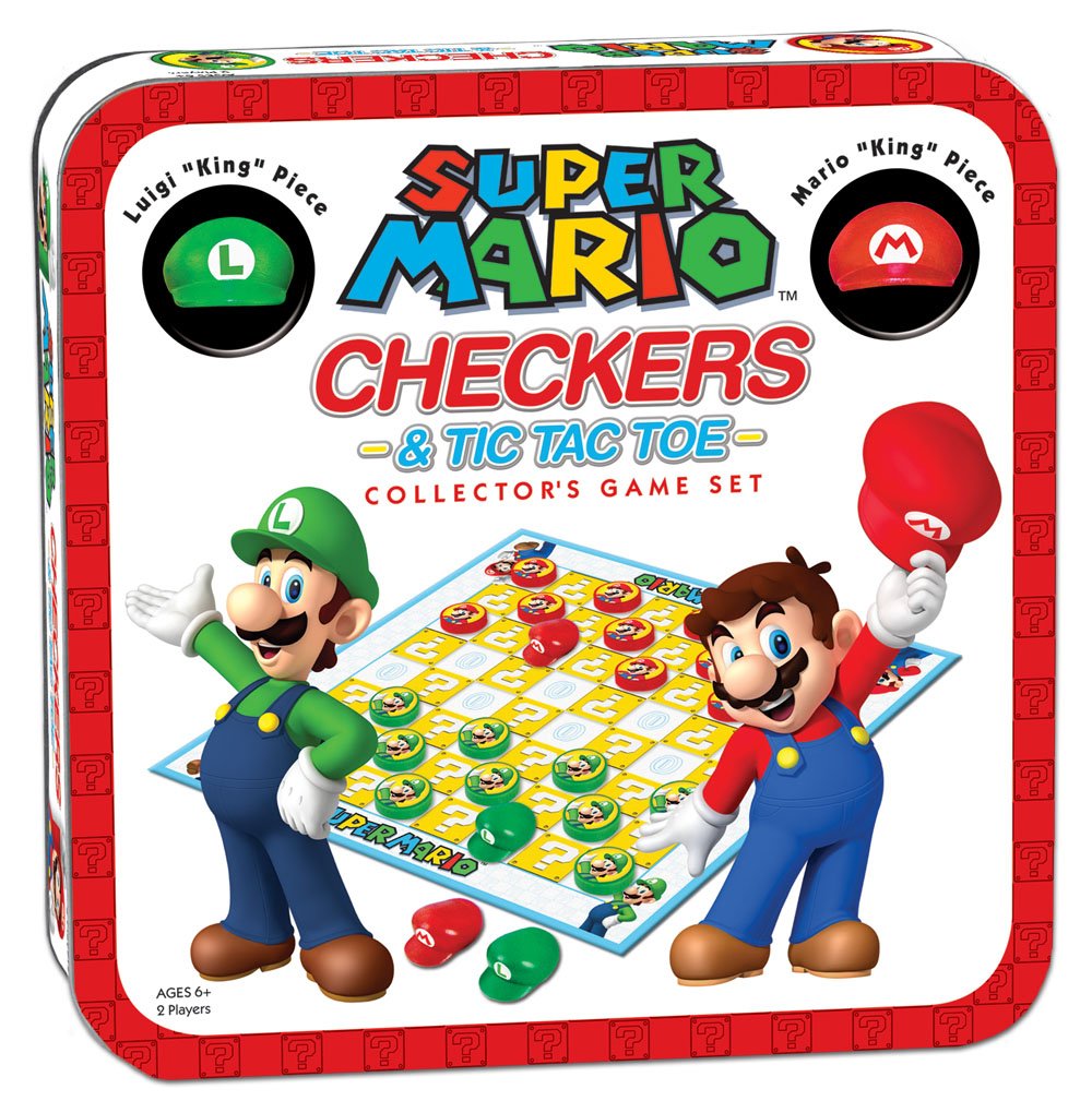 Super Mario Checkers & Tic-Tac-Toe Collector's Game Set | Featuring Super Mario Bros - Mario & Luigi | Collectible Checkers and TicTacToe Perfect for Mario Fans