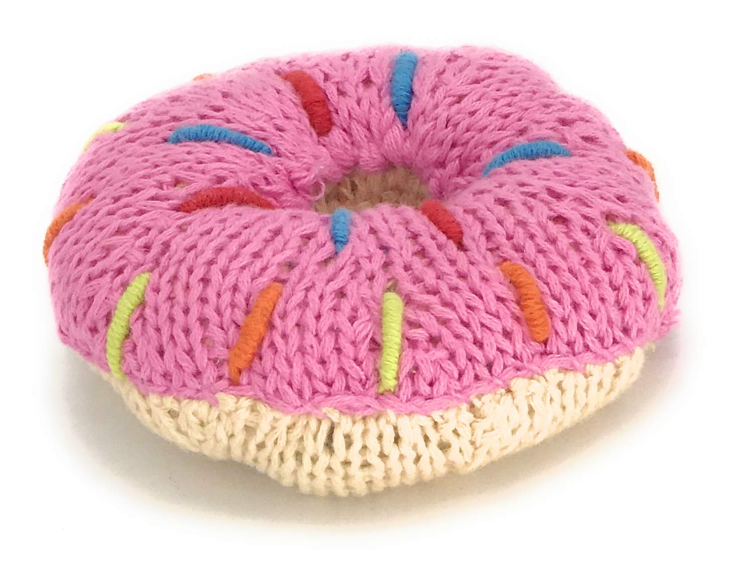 Pebble | Handmade Donut Baby Rattle with Sprinkles - Pink | Knitted Baby Toy | Fair Trade | Play Food | Machine Washable