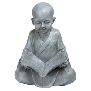 design toscano baby boy studying the five precepts asian decor garden statue, 9 inches wide, 12 inches tall, cast stone resin, gray stone finish