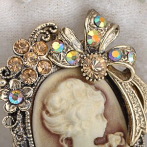 Alilang Vintage Inspired Crystal Rhinestone Victorian Lady Cameo Brooch Pin Maiden Flower Ribbon Bow Pendant