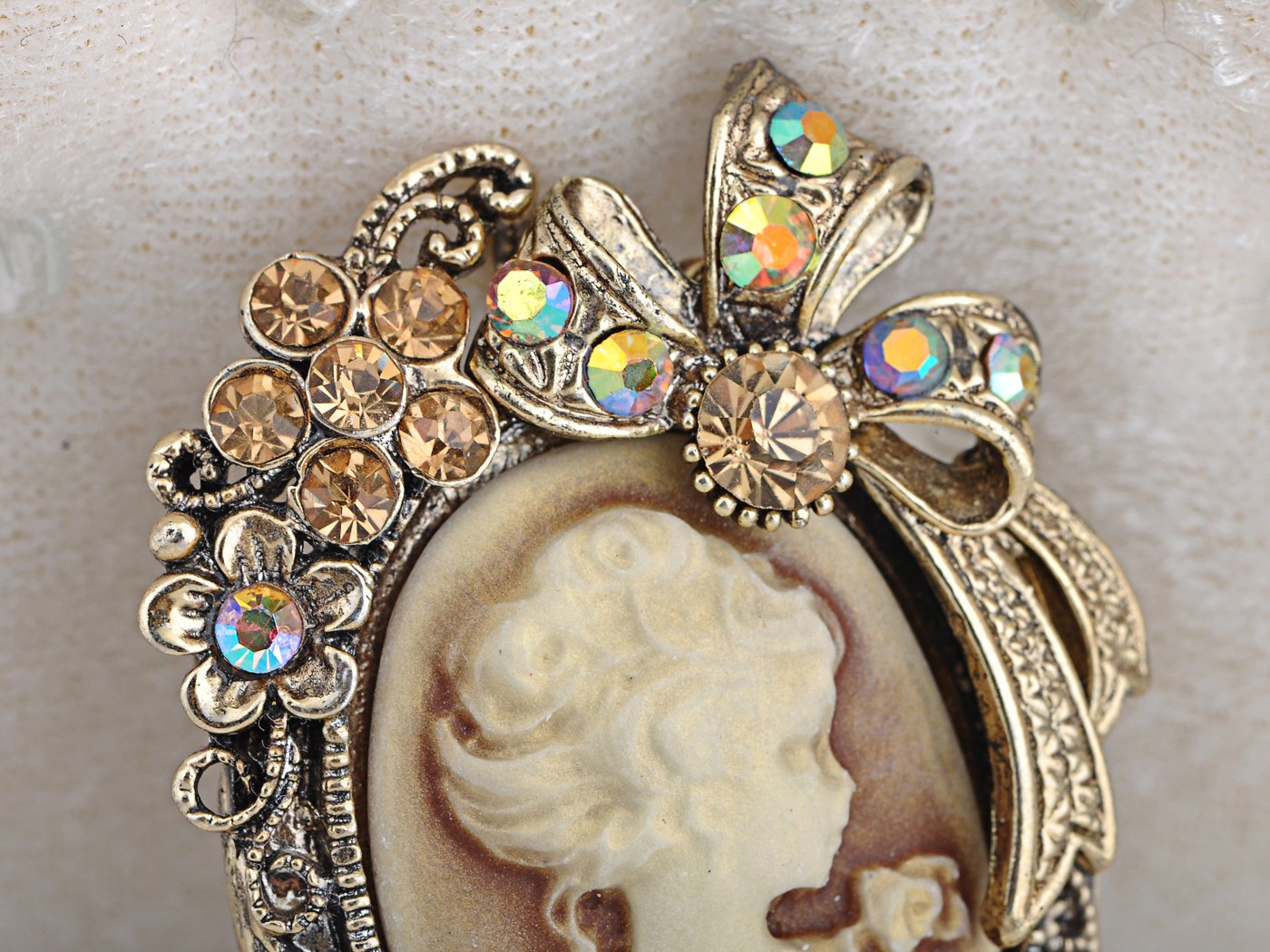 Alilang Vintage Inspired Crystal Rhinestone Victorian Lady Cameo Brooch Pin Maiden Flower Ribbon Bow Pendant