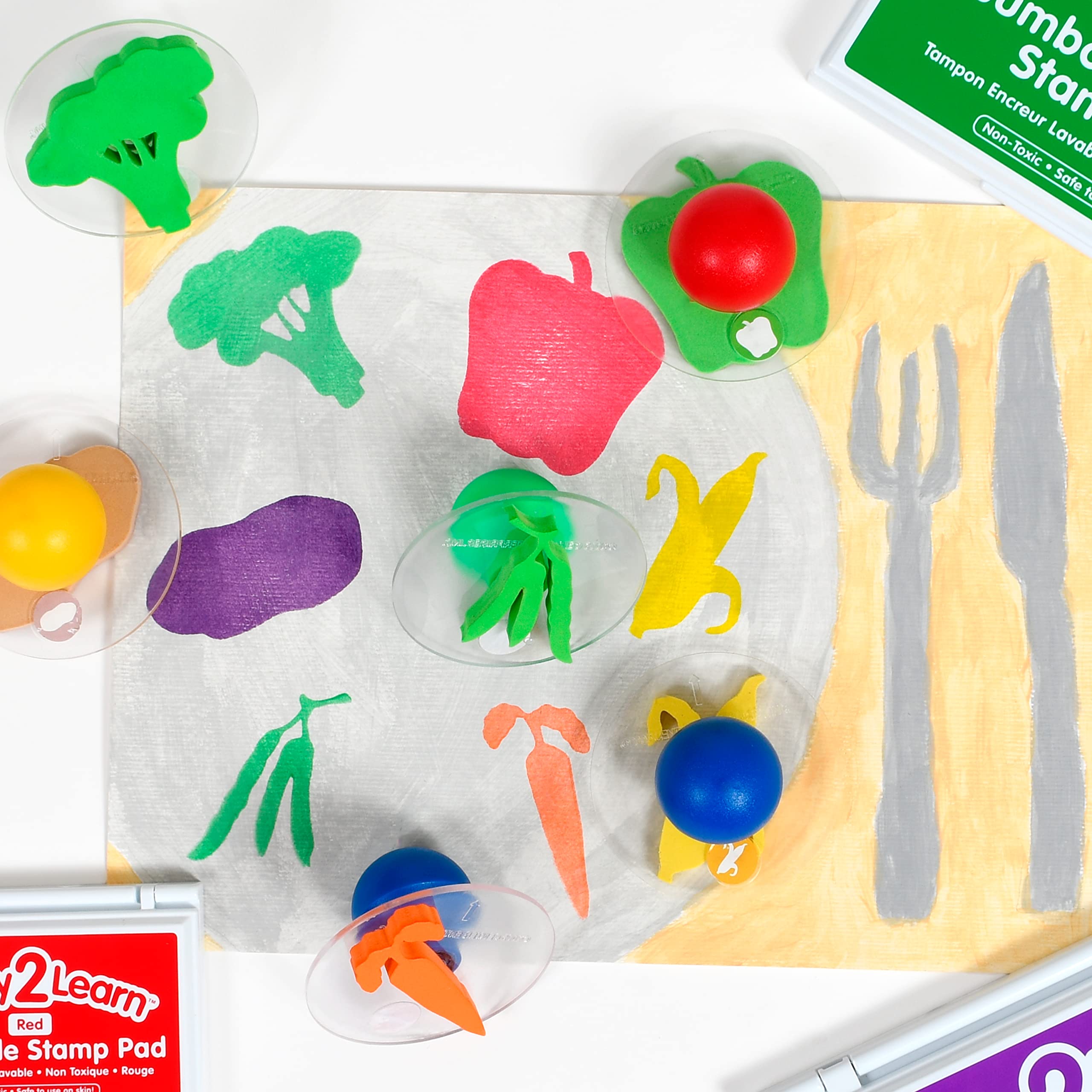 READY 2 LEARN Giant Stampers - Vegetables - Set of 6 - Easy to Hold Foam Stamps for Kids - Arts and Crafts Stamps for Displays, Posters, Signs and DIY Projects