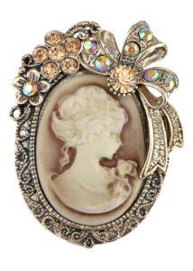 alilang vintage inspired crystal rhinestone victorian lady cameo brooch pin maiden flower ribbon bow pendant