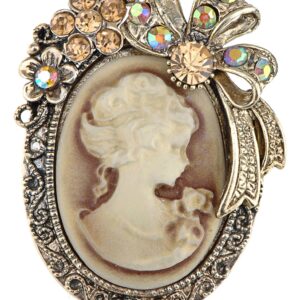 Alilang Vintage Inspired Crystal Rhinestone Victorian Lady Cameo Brooch Pin Maiden Flower Ribbon Bow Pendant