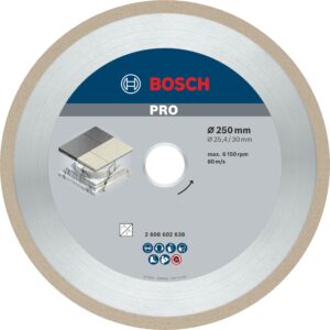 bosch 2608602638 diamond cutting disc best for ceramic, 250mm Ø, 30/25.40mm x 2.4mm x 10mm, silver/grey