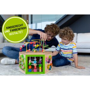 EverEarth Garden Activity Cube. Wood Shape & Color Sorter, Bead Maze & Counting Baby Toy