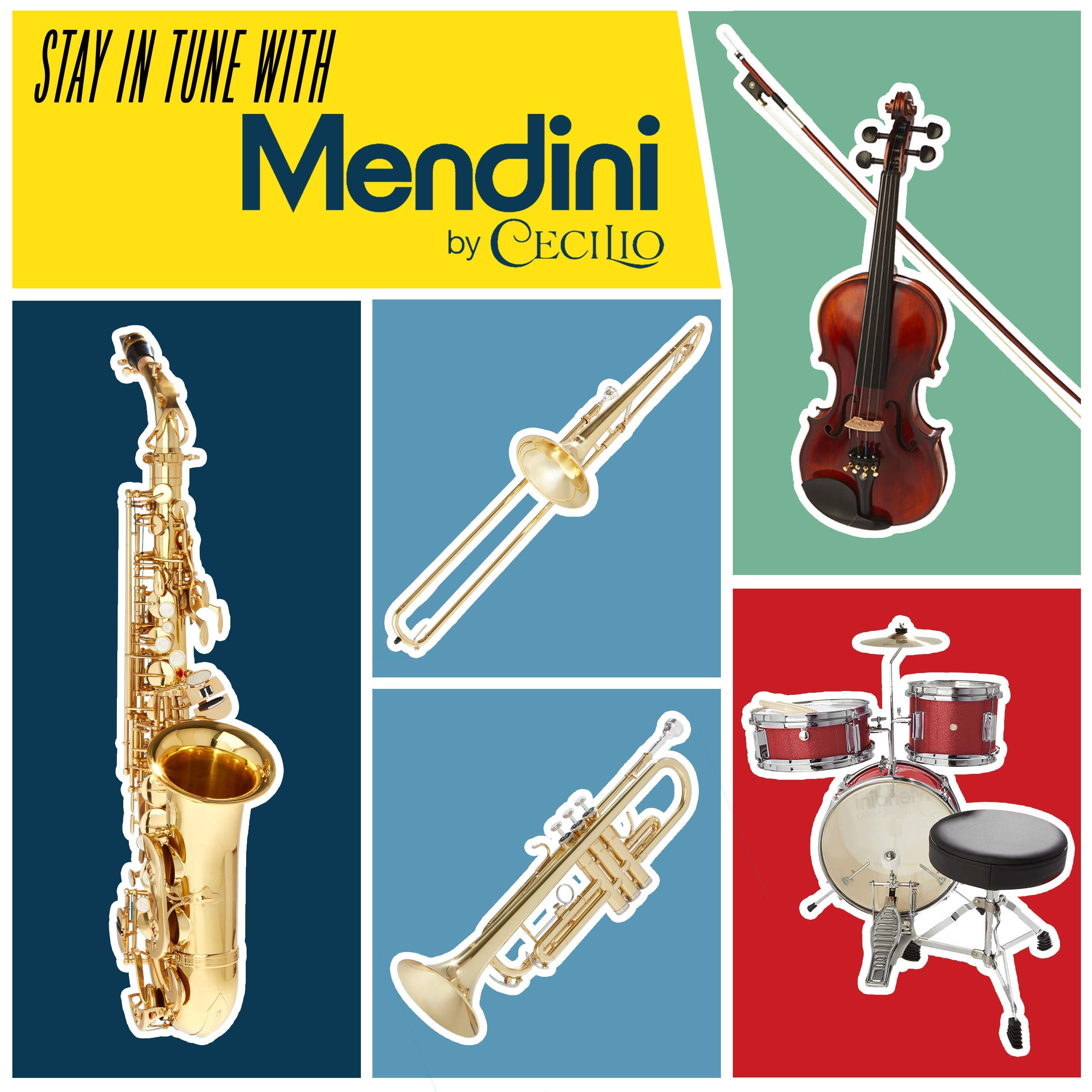 Mendini By Cecilio Eb Alto Saxophone - Case, Tuner, Mouthpiece, 10 Reeds, Pocketbook- Gold E Flat Musical Instruments