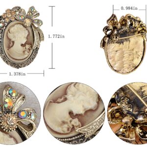 Alilang Vintage Inspired Crystal Rhinestone Victorian Lady Cameo Brooch Pin Maiden Flower Ribbon Bow Pendant