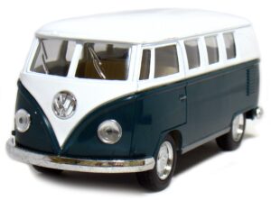 5in die-cast 1962 vw classic bus 1/32 scale (green), pull back n go action.unisex