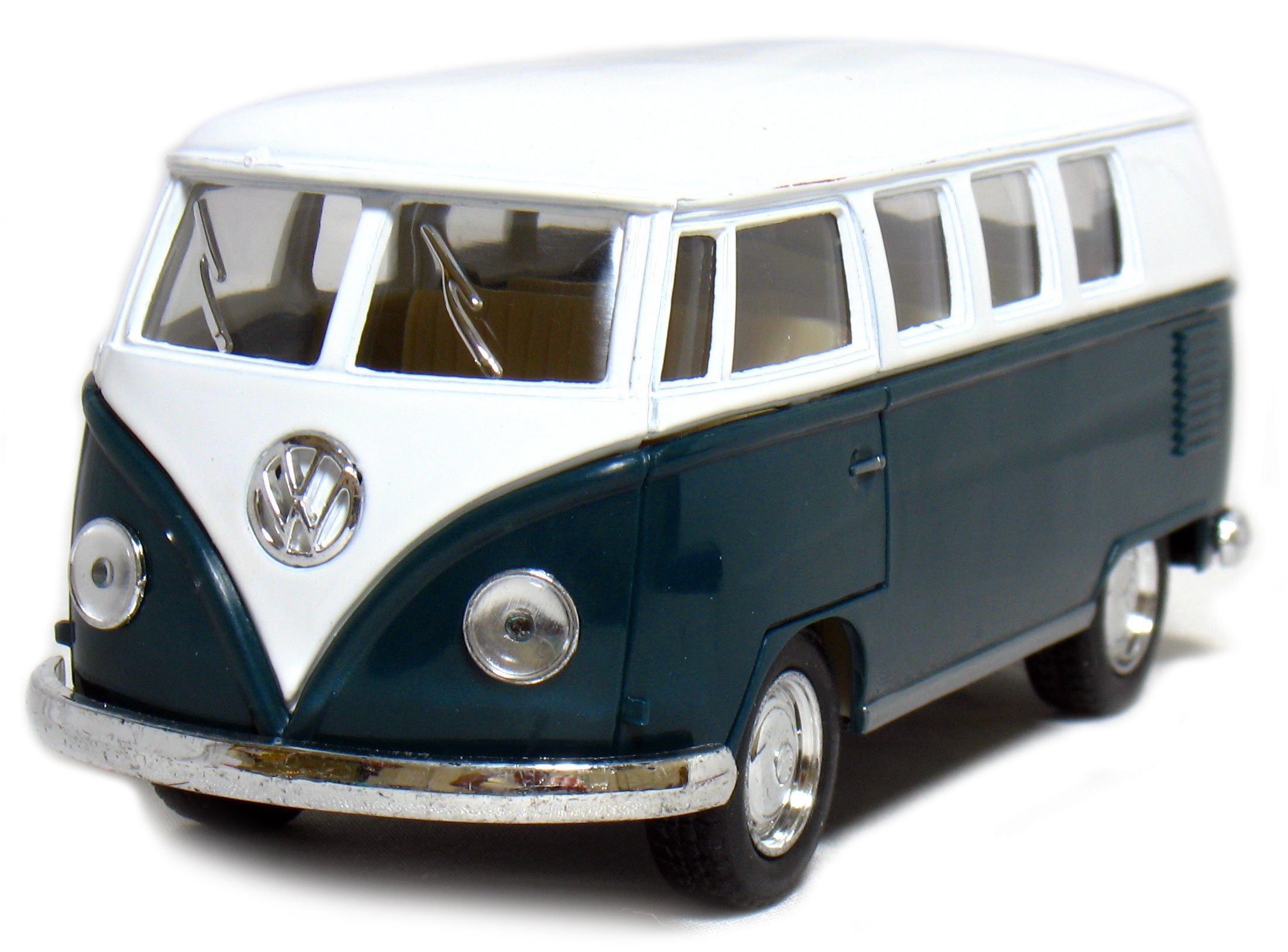 5in Die-cast 1962 VW Classic Bus 1/32 Scale (Green), Pull Back n Go Action.unisex