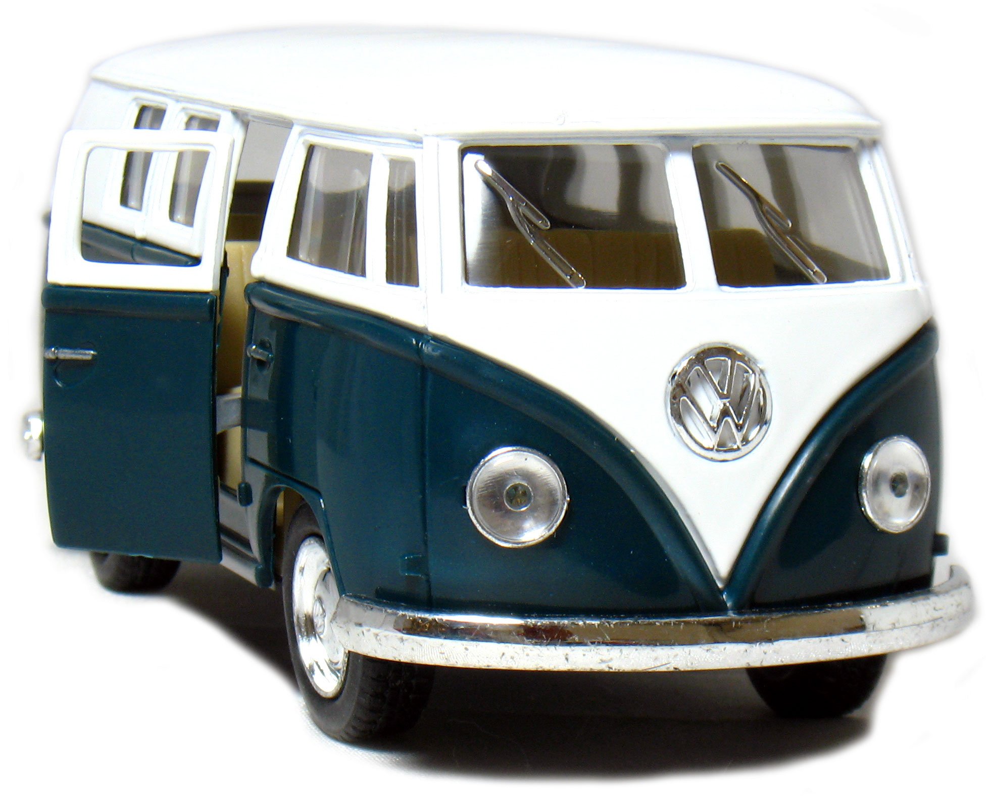 5in Die-cast 1962 VW Classic Bus 1/32 Scale (Green), Pull Back n Go Action.unisex