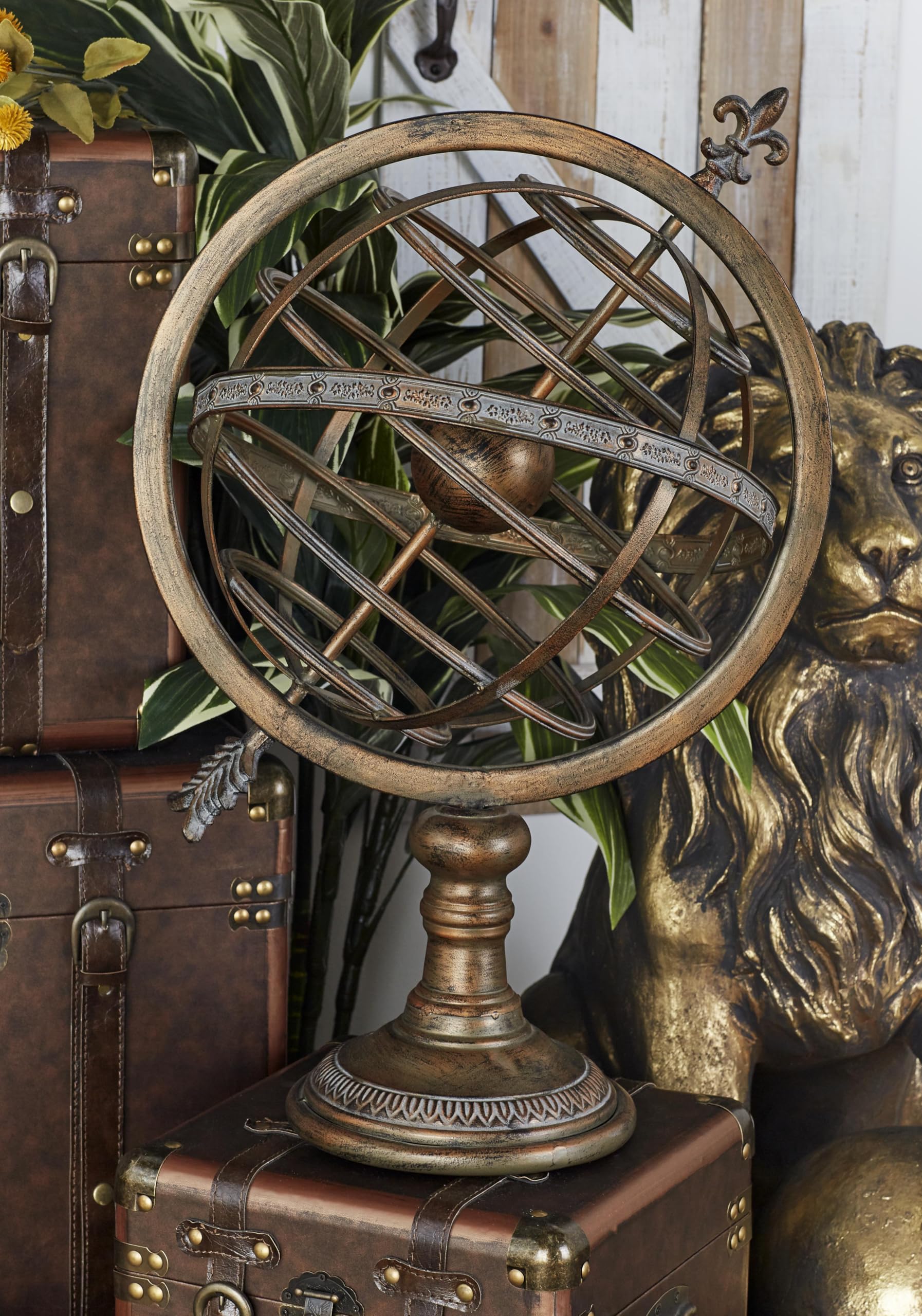 Deco 79 Metal Compass Armillary Globe, 17" x 14" x 25", Brass