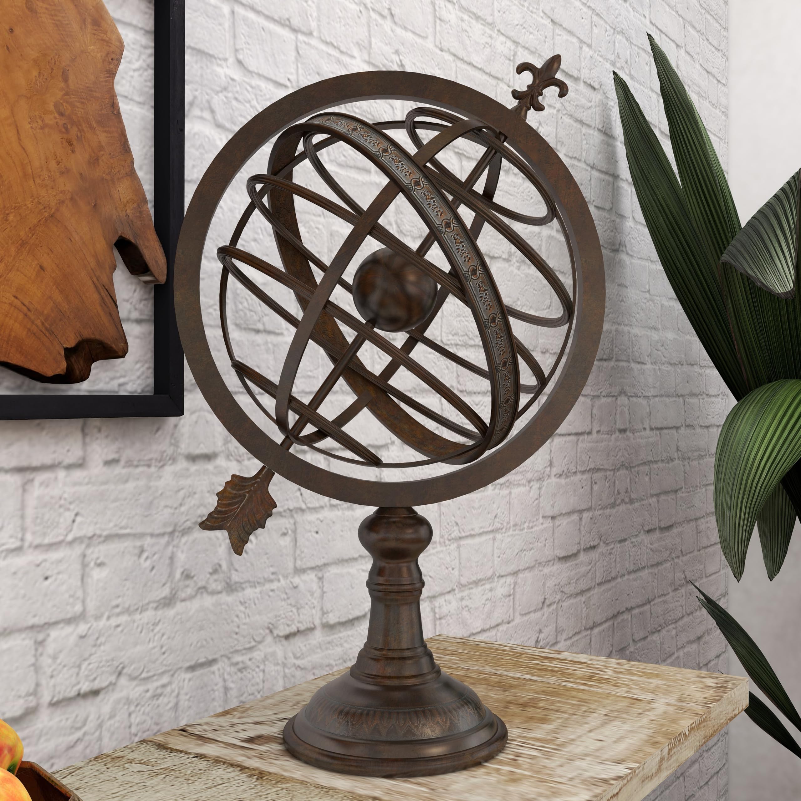 Deco 79 Metal Compass Armillary Globe, 17" x 14" x 25", Brass