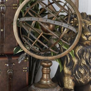 Deco 79 Metal Compass Armillary Globe, 17" x 14" x 25", Brass