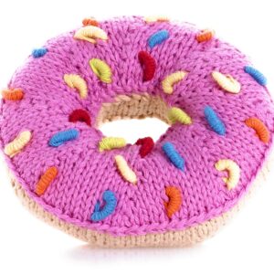 Pebble | Handmade Donut Baby Rattle with Sprinkles - Pink | Knitted Baby Toy | Fair Trade | Play Food | Machine Washable