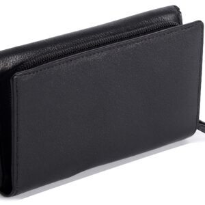 SADDLER Womens Luxurious Leather Trifold RFID Protected Wallet Clutch Purse with Zipper Coin Purse | Designer Multi Credit Card Holder for Ladies | Gift Boxed - Black