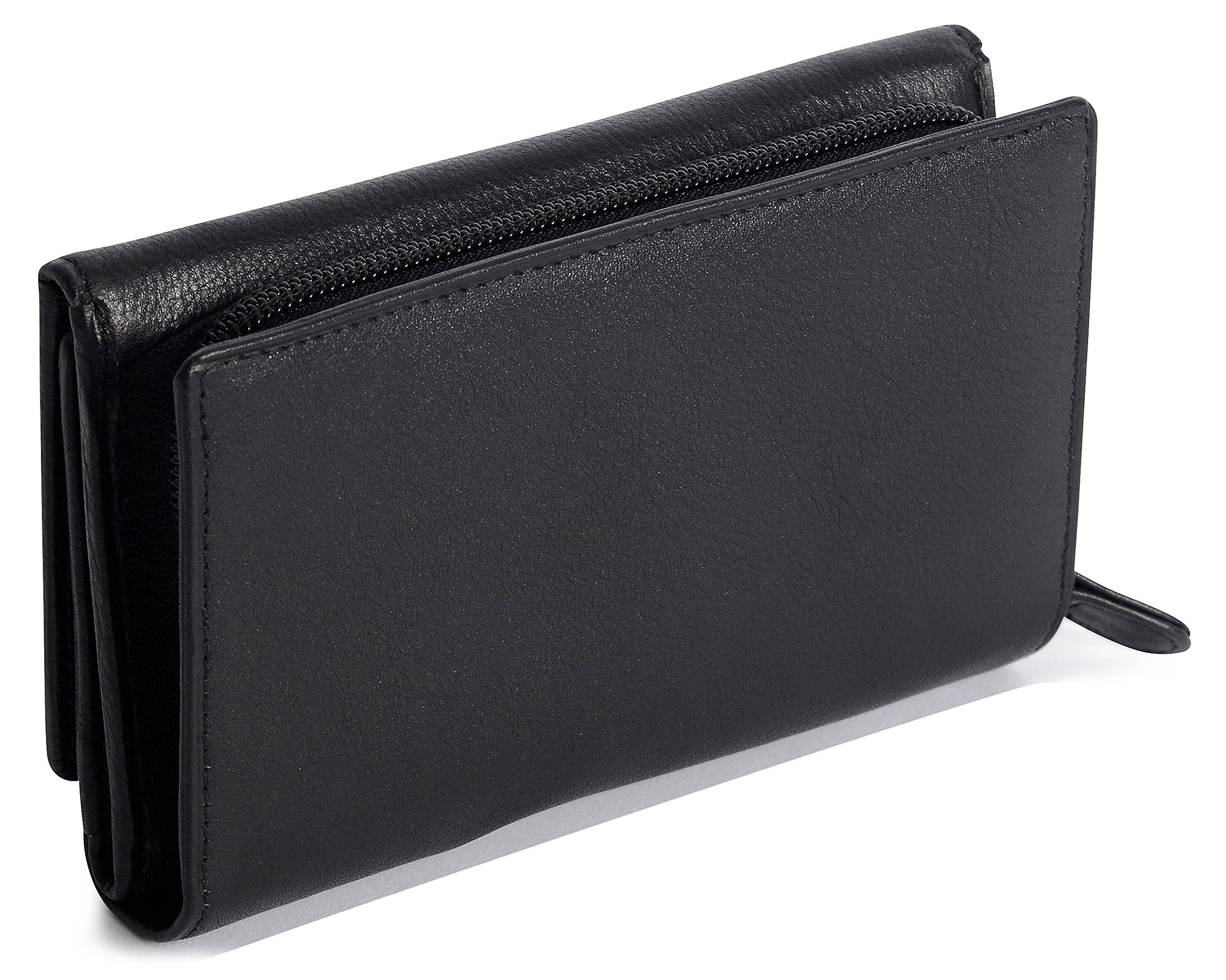 SADDLER Womens Luxurious Leather Trifold RFID Protected Wallet Clutch Purse with Zipper Coin Purse | Designer Multi Credit Card Holder for Ladies | Gift Boxed - Black