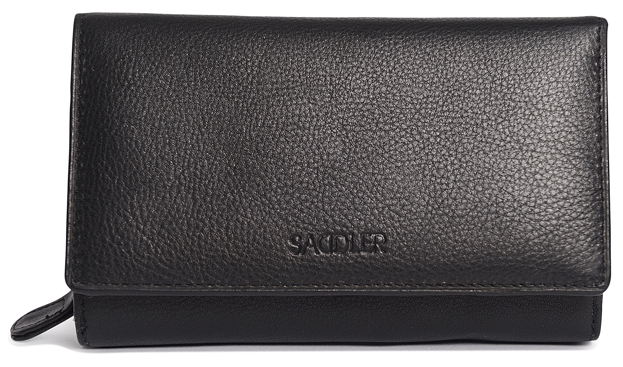 SADDLER Womens Luxurious Leather Trifold RFID Protected Wallet Clutch Purse with Zipper Coin Purse | Designer Multi Credit Card Holder for Ladies | Gift Boxed - Black