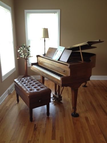 CPS Imports Genuine Leather Adjustable Duet Size Artist Concert Piano Bench Stool in Walnut Satin with Music Storage