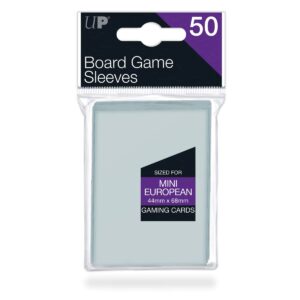 ultra pro 44mm x 68mm mini european board game sleeves 50ct, clear