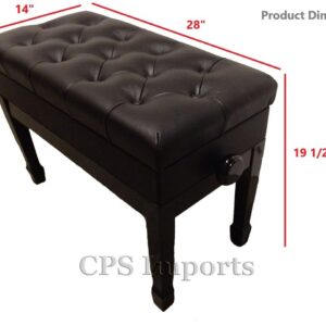 CPS Imports Genuine Leather Adjustable Duet Size Artist Piano Bench Stool in Ebony with Music Storage