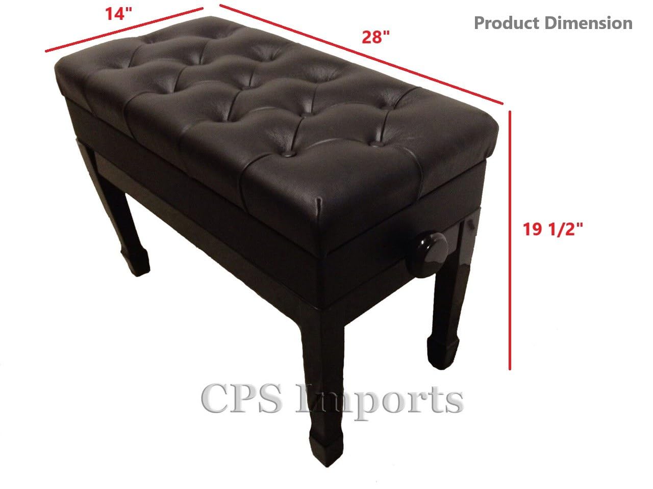 CPS Imports Genuine Leather Adjustable Duet Size Artist Piano Bench Stool in Ebony with Music Storage